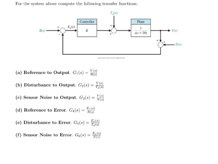 Solved For the system above compute the following transfer | Chegg.com