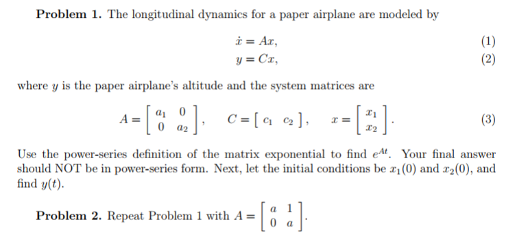 Solved Problem 1. The longitudinal dynamics for a paper | Chegg.com