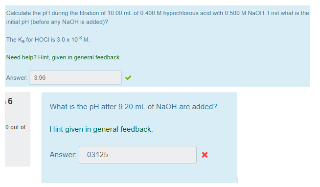 Solved Calculate the pH during the titration of 10.00 mL of | Chegg.com