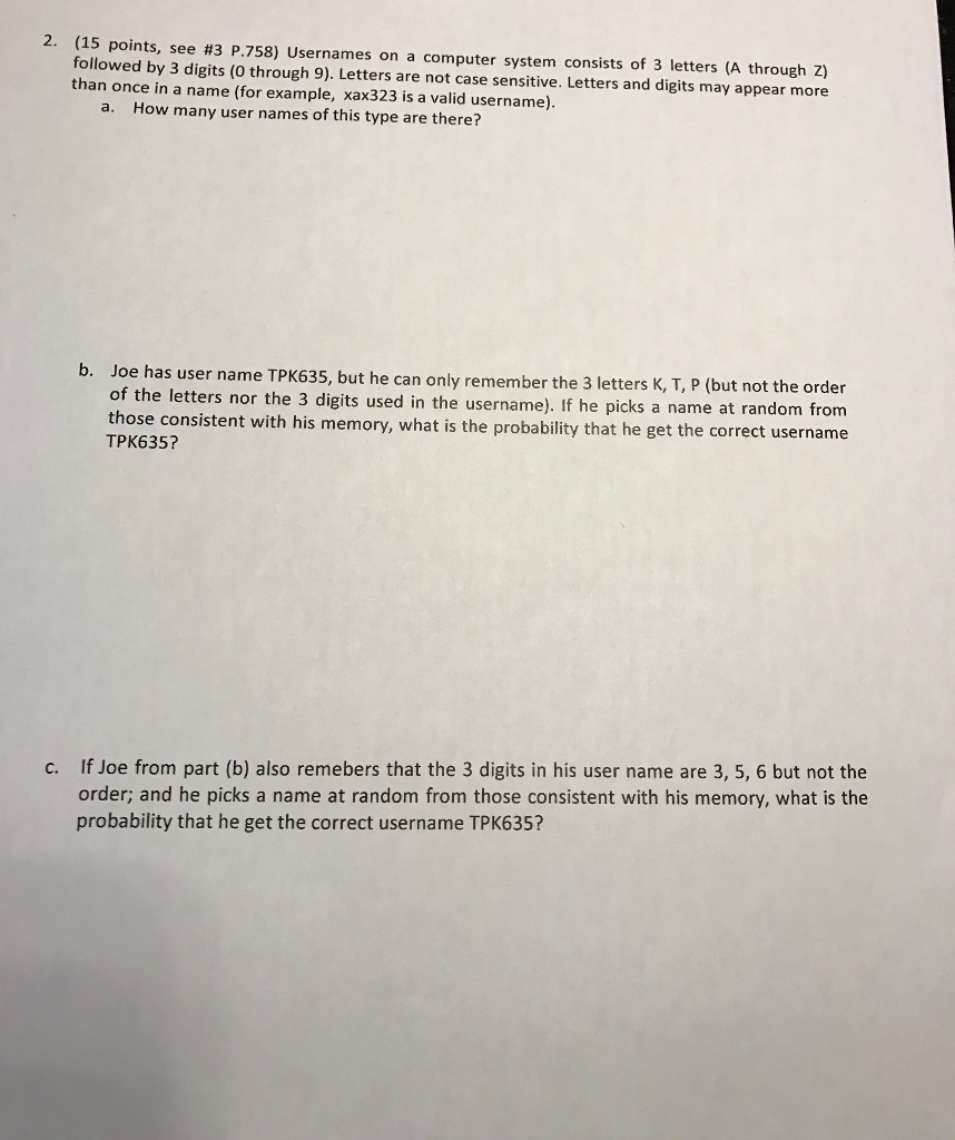 Solved Usernames on a computer system consists of 3 letters | Chegg.com