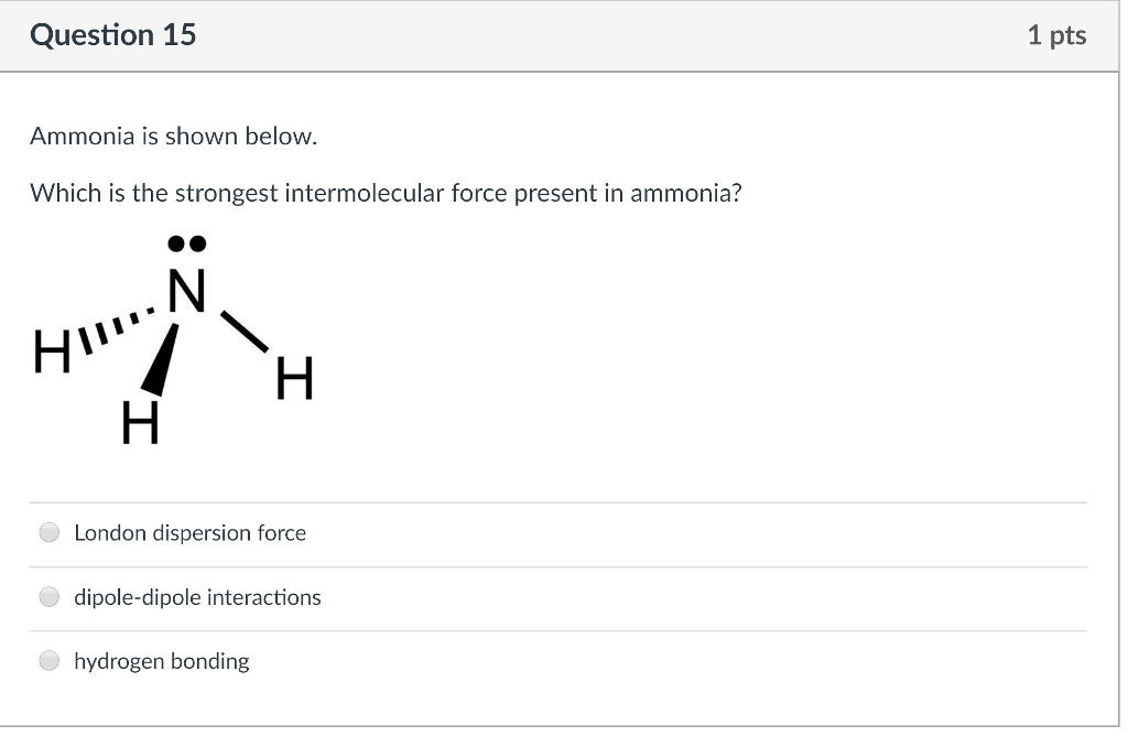 Solved Question 15 1 pts Ammonia is shown below. Which is | Chegg.com