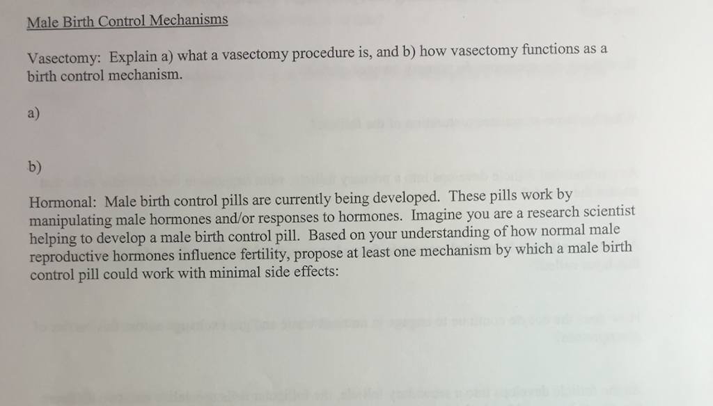 Solved Male Birth Control Mechanisms Vasectomy: Explain a) | Chegg.com
