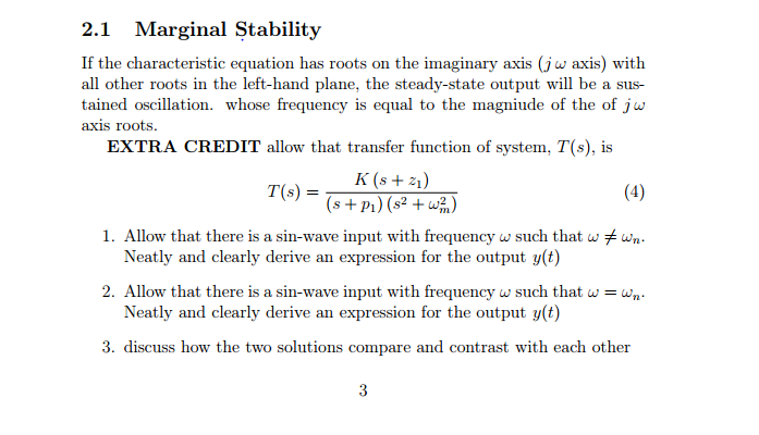 Solved 2.1 Marginal Stability If the characteristic equation | Chegg.com