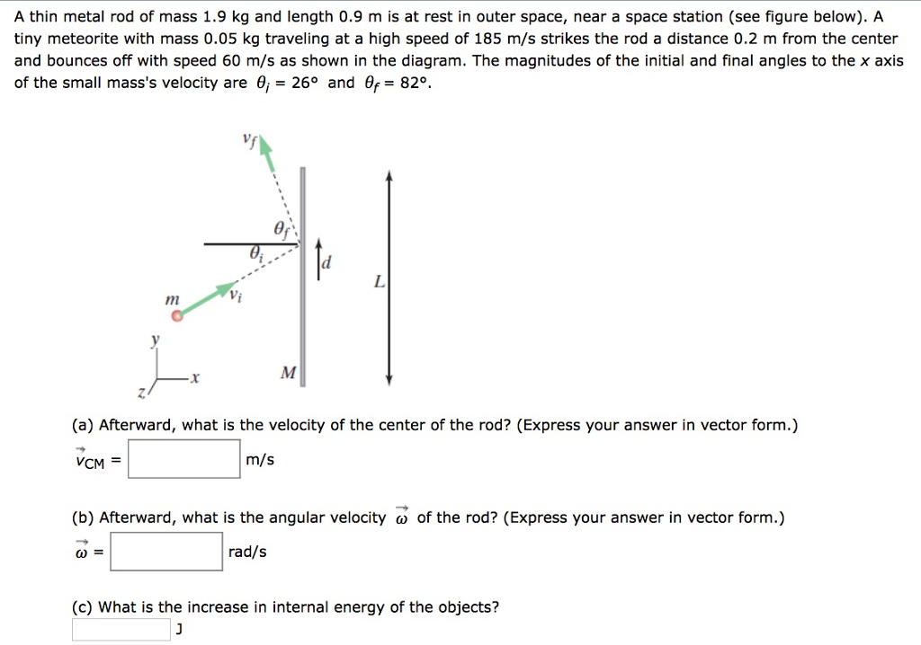 Solved A thin metal rod of mass 1.9 kg and length 0.9 m is | Chegg.com