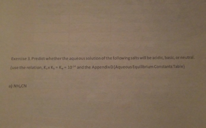 Solved Exercise 3. Predict whether the aqueous solution of | Chegg.com