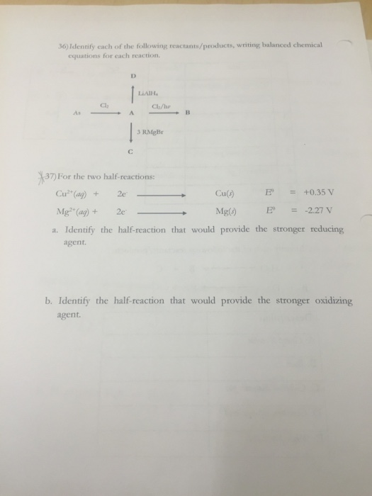 Solved Identify each of the following reactants/products, | Chegg.com