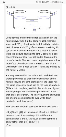 Solved (1 point) Consider two interconnected tanks as shown | Chegg.com