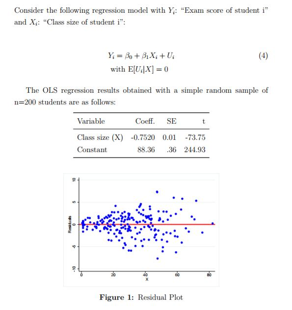 Consider the following regression mo and X: "Class | Chegg.com