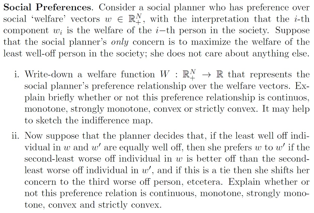 Social Preferences. Consider a social planner who has | Chegg.com
