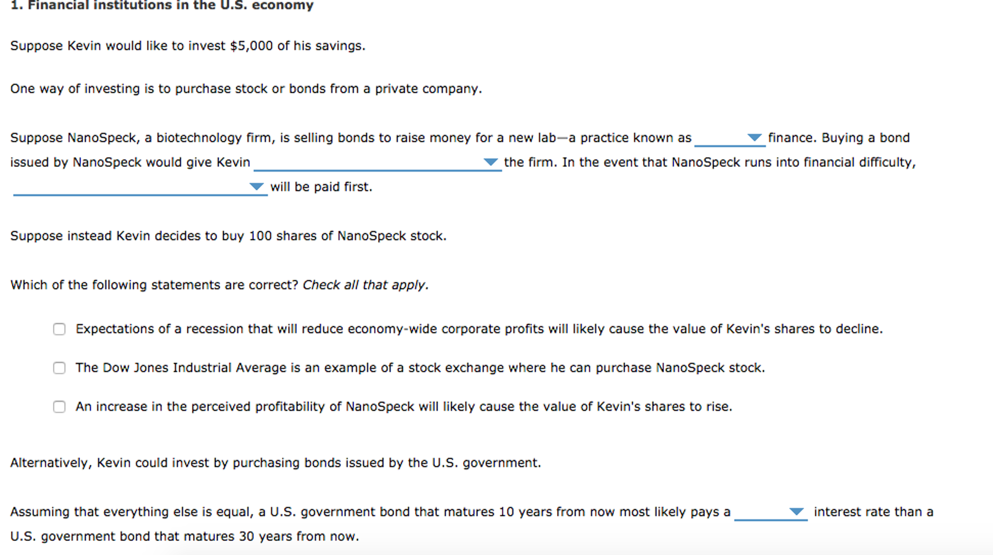 Solved Financial institutions in the U.S. economy Suppose | Chegg.com