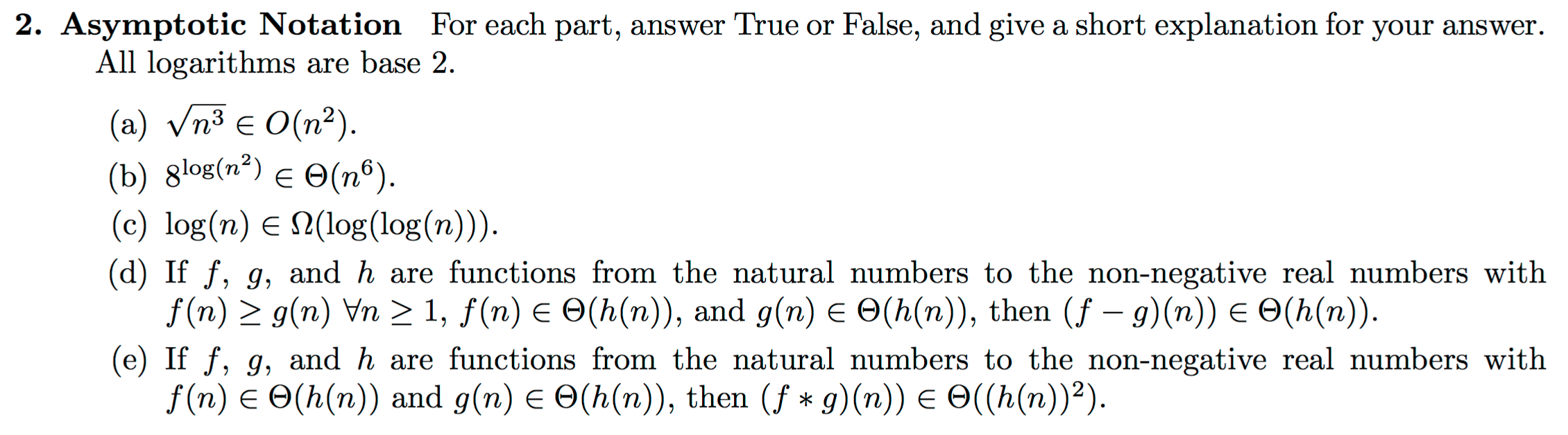 Asymptotic Notation For Each Part Answer True Or 4095