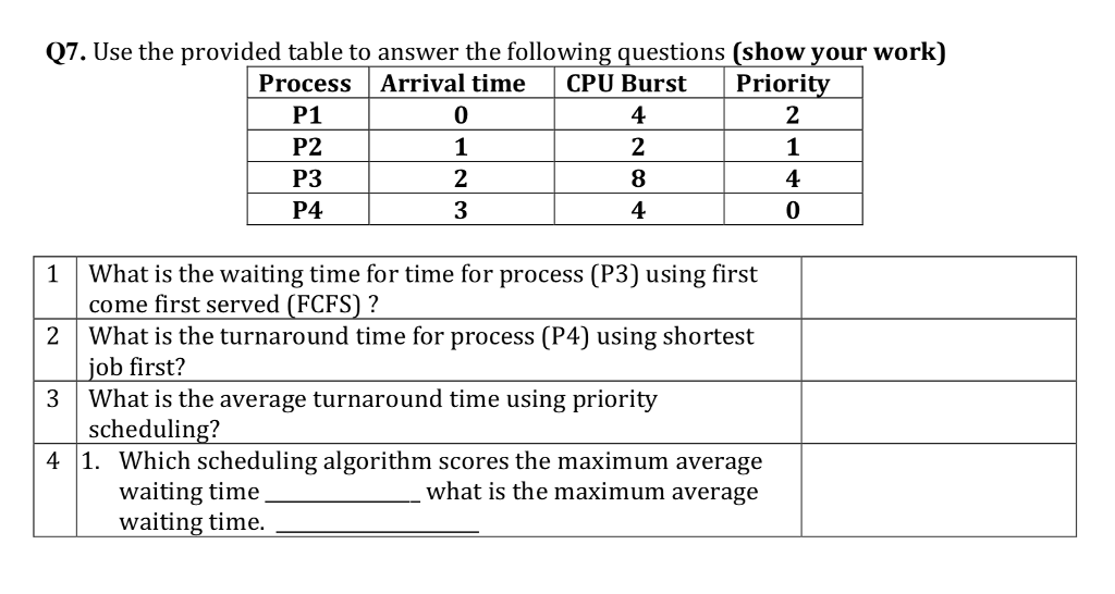 Solved 07. Use the provided table to answer the following | Chegg.com
