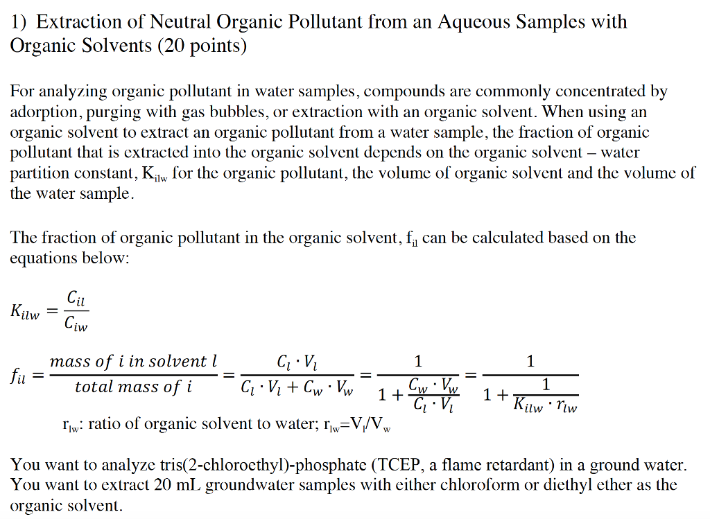 Solved Environmental organic chemistry problem: | Chegg.com