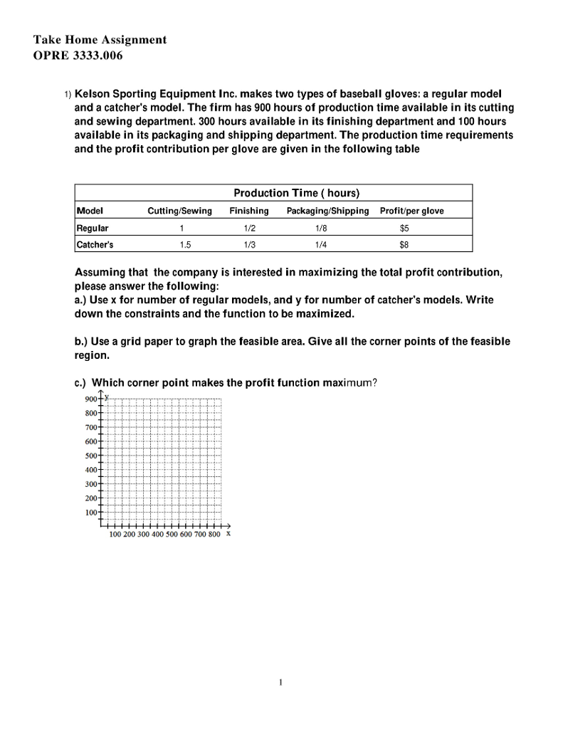 Solved Take Home Assignment OPRE 3333.006 1) Kelson Sporting | Chegg.com