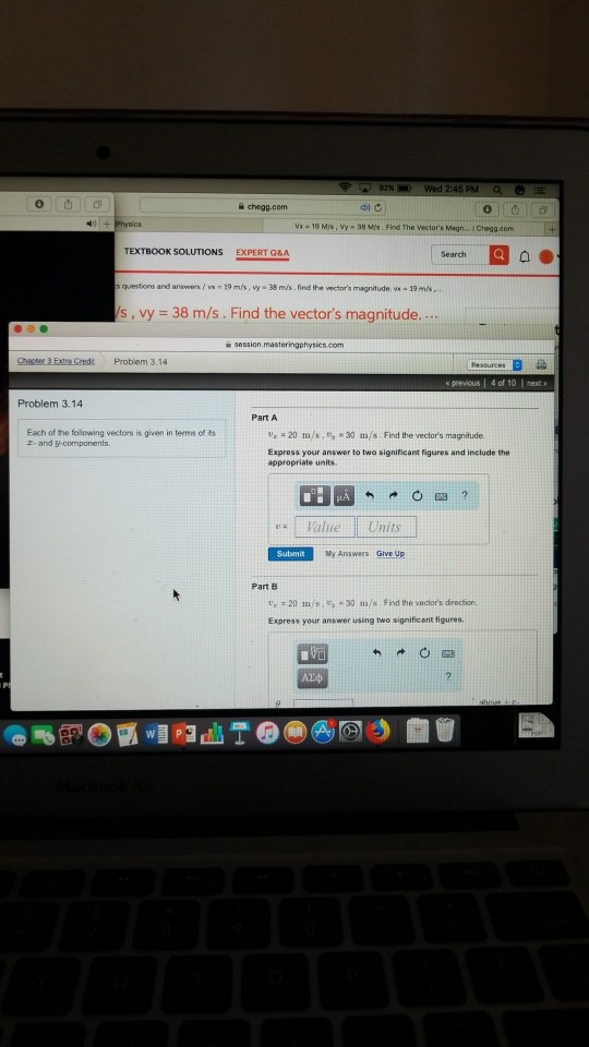 Solved chegg com x 19 Mis,Vy-38 M's Find The Vector's Magn.. | Chegg.com