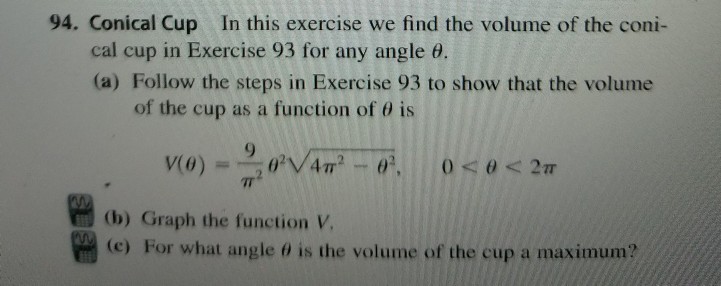 Solved Search 93. Conical Cup A conical cup is made from a | Chegg.com