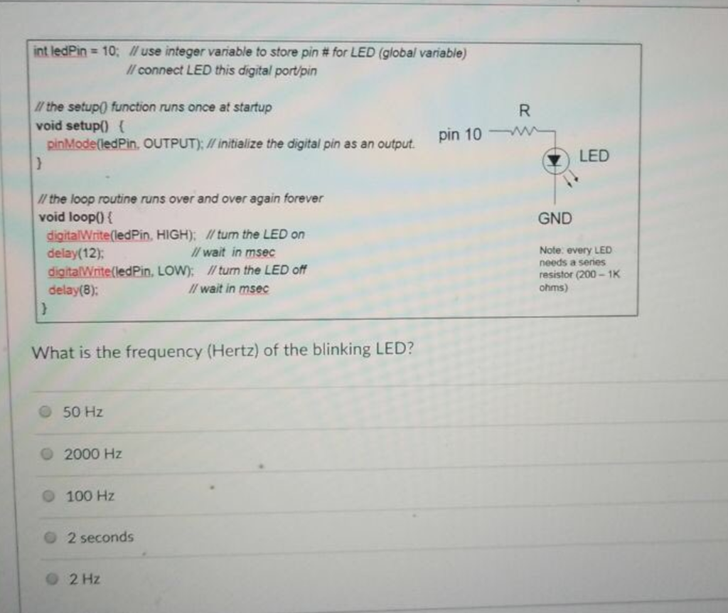 Solved Int Ledpin 10use Integer Variable To Store Pin