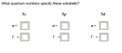 Solved What quantum numbers specify these subshells? 3s 5 | Chegg.com