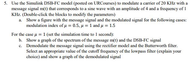 Solved Use the Simulink DSB-FC model (posted on URCourses) | Chegg.com