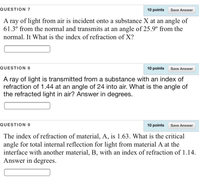 Solved A ray of light from air is incident onto a substance | Chegg.com