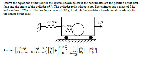 Derive The Equations Of Motion For The System Shown