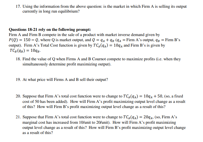 Solved 17. Using the information from the above question: is | Chegg.com