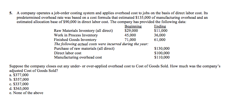 Solved 5. A company operates a job-order costing system and | Chegg.com