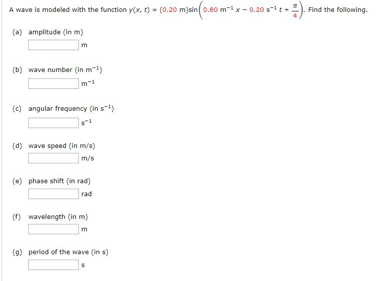 Solved A wave is modeled with the function y(x, t) = (0.20 | Chegg.com