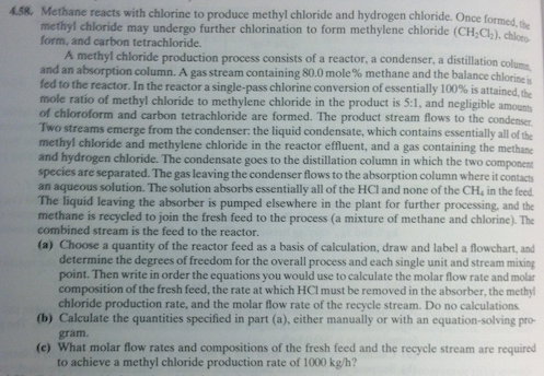 Methane reacts with chlorine to produce methyl | Chegg.com