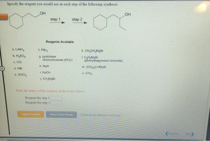 Solved Specify the reagent you would use in each step of the | Chegg.com