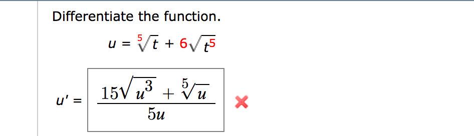Solved Differentiate the function u' = | Chegg.com