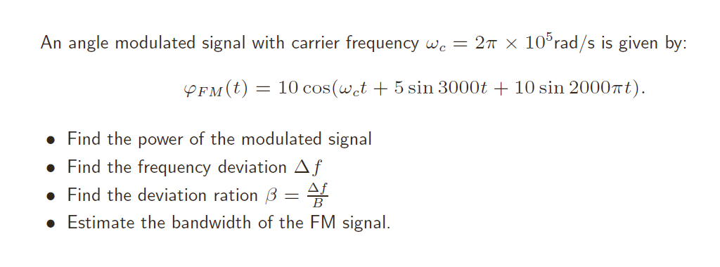 Solved An angle modulated signal with carrier frequency | Chegg.com