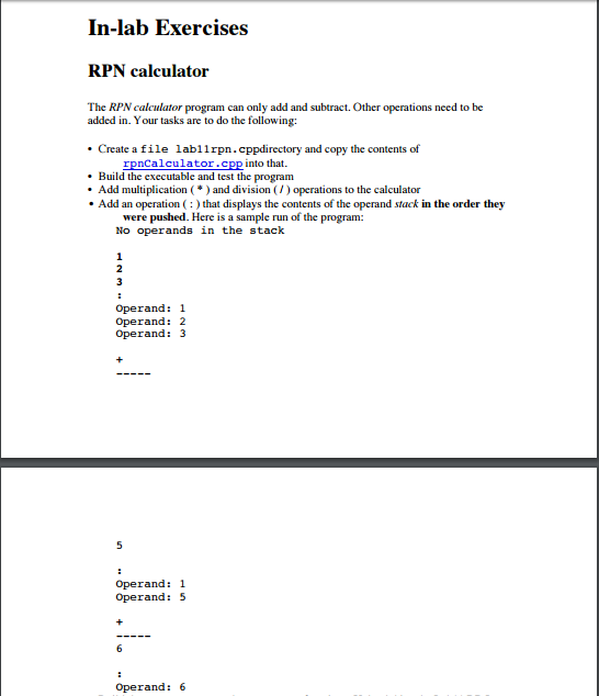 Solved In-lab Exercises RPN calculator The RPN calculator | Chegg.com