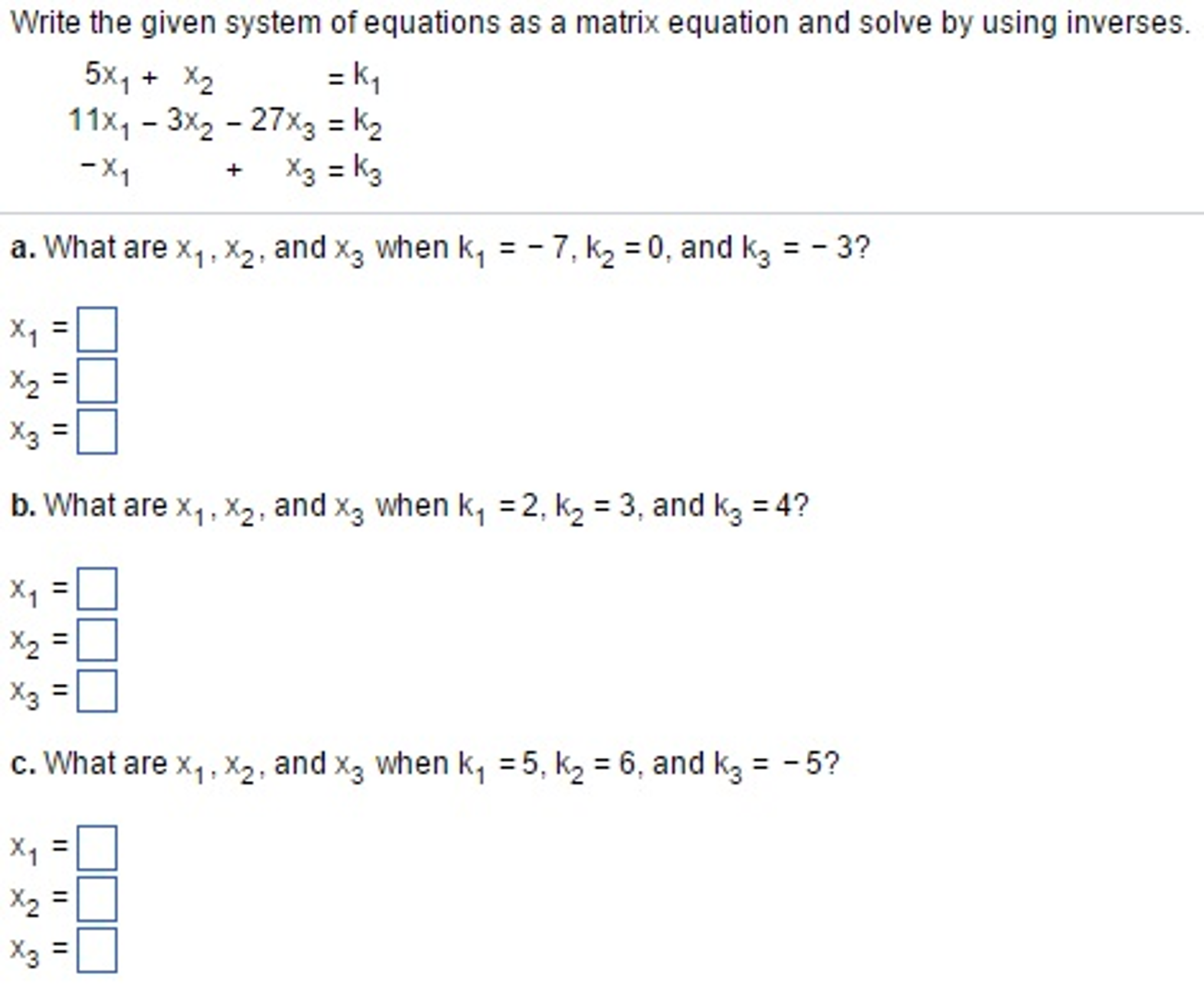 Solved Write the given system of equations as a matrix | Chegg.com