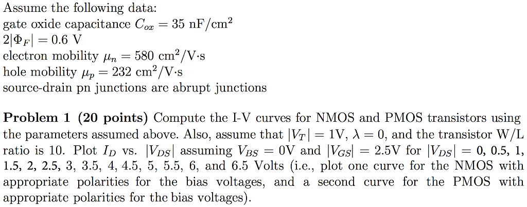 Solved Assume the following data: gate oxide capacitance | Chegg.com