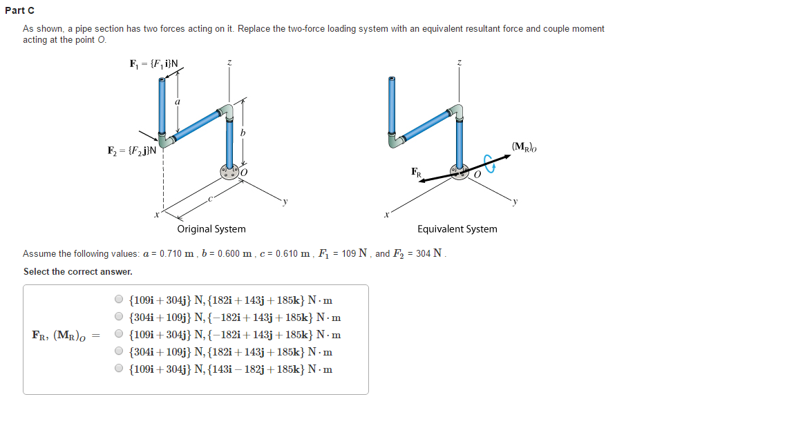 Solved Part C As shown, a pipe section has two forces acting | Chegg.com