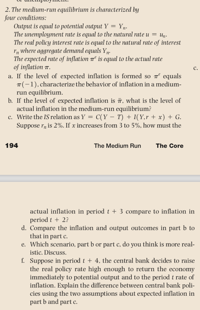 2. The medium-run equilibrium is characterized by | Chegg.com