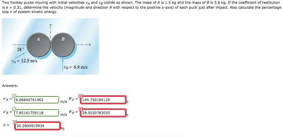 Solved Two hockey pucks moving with initial velocities vA | Chegg.com