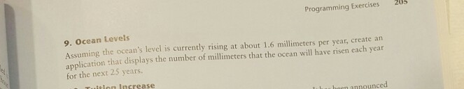 Solved Programming Exercises 205 9. Ocean Levels Assuming | Chegg.com