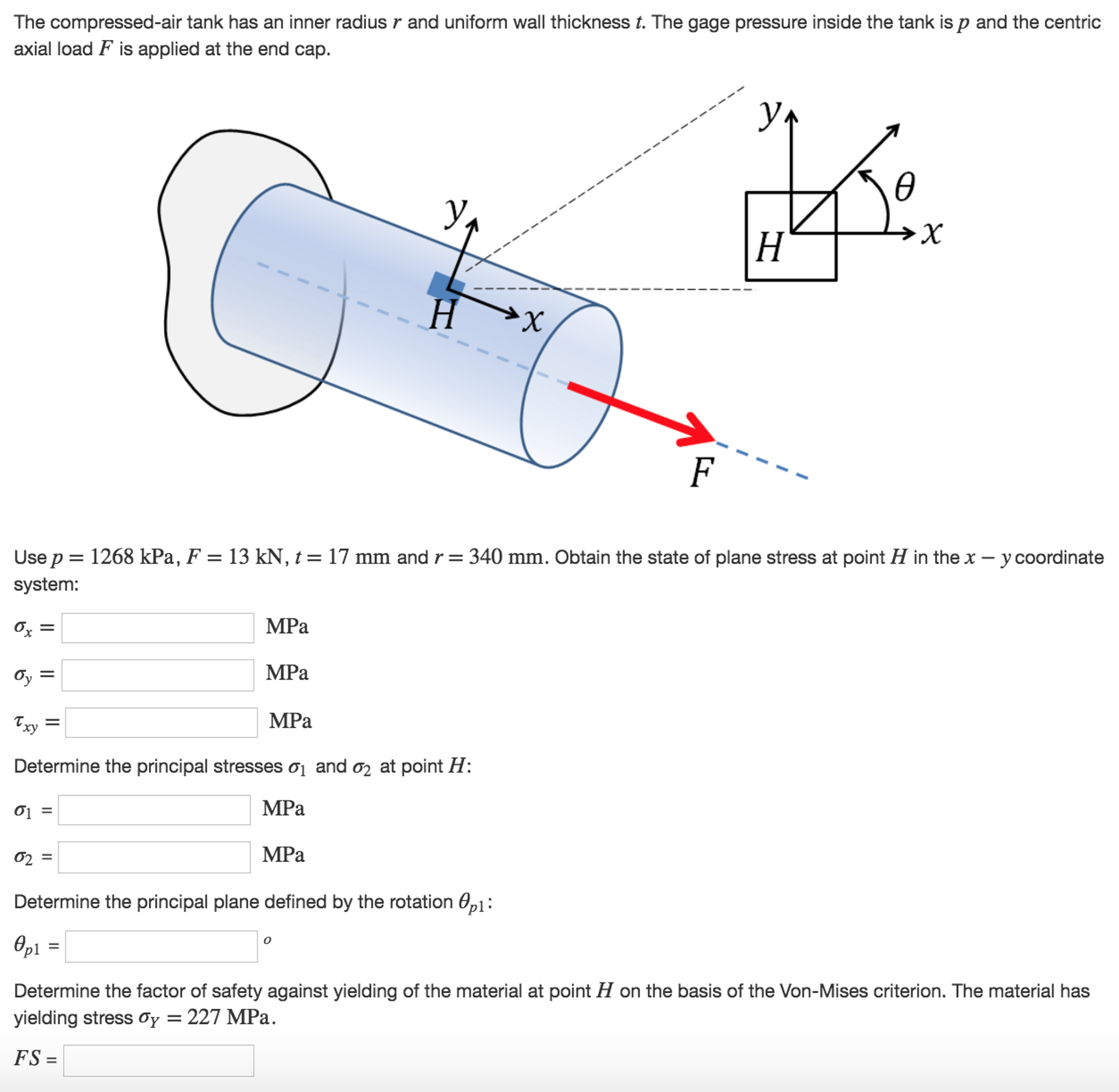 The compressed-air tank has an inner radius r and | Chegg.com