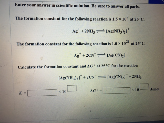 Solved The formation constant for the following reaction is | Chegg.com