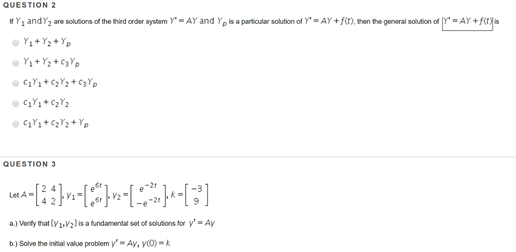 Solved 1)if Y1 and Y2 are solutions of the third order | Chegg.com