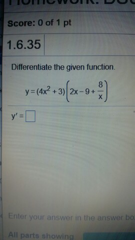Solved Differentiate the given function. y = (4x^2 + 3) [2x | Chegg.com