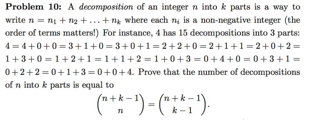 Solved A decomposition of an integer n into k parts is a way | Chegg.com