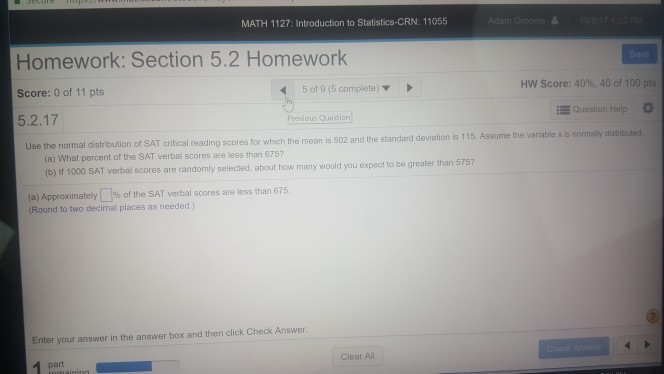 Solved MATH 1127: Introduction to Statistics-CRN: 11055 | Chegg.com