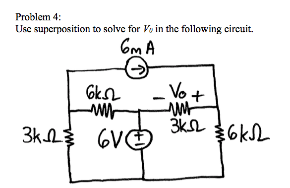 Solved Problem 4: Use superposition to solve for Vo in the | Chegg.com Solved Problem 4: Use superposition to solve for Vo in the | Chegg.com