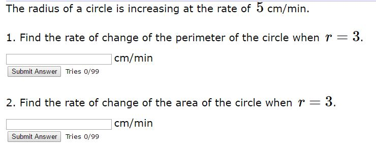 Solved The radius of a circle is increasing at the rate of 5 | Chegg.com
