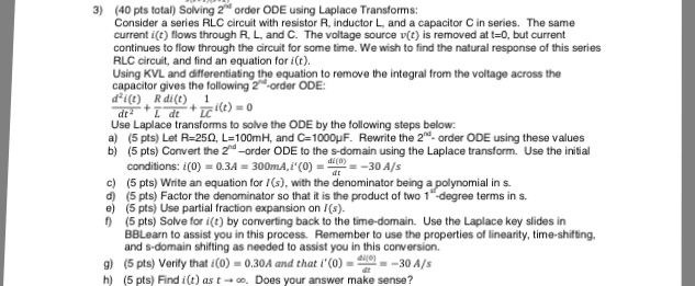 Solved Solving 2nd Order Ode Using Laplace Transforms 2014