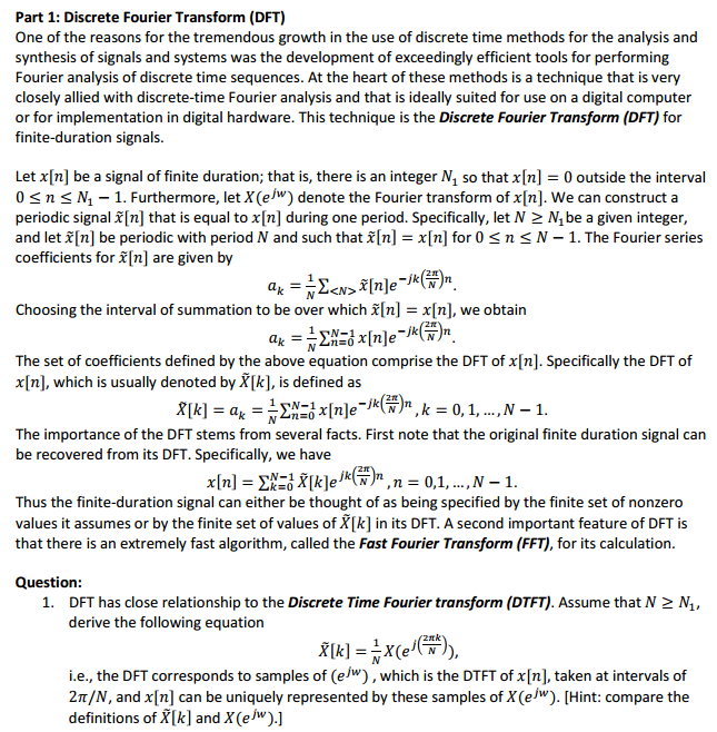 Solved DFT has close relationship to the Discrete Time | Chegg.com