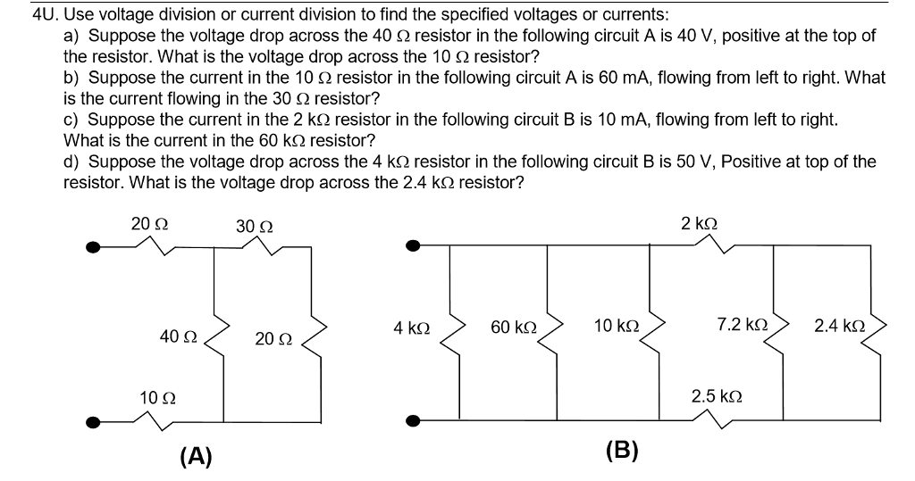 Solved 4U. Use voltage division or current division to find | Chegg.com